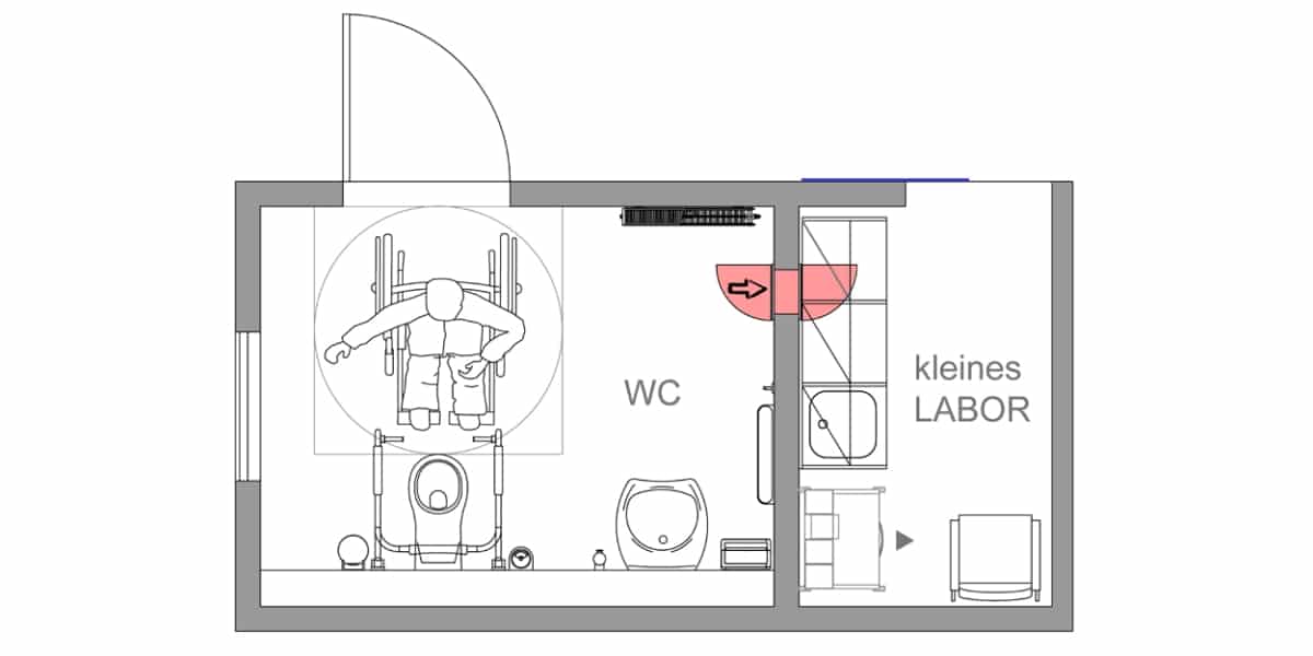 Planungsbeispiele |>| Durchreiche vom WC ins Praxislabor
